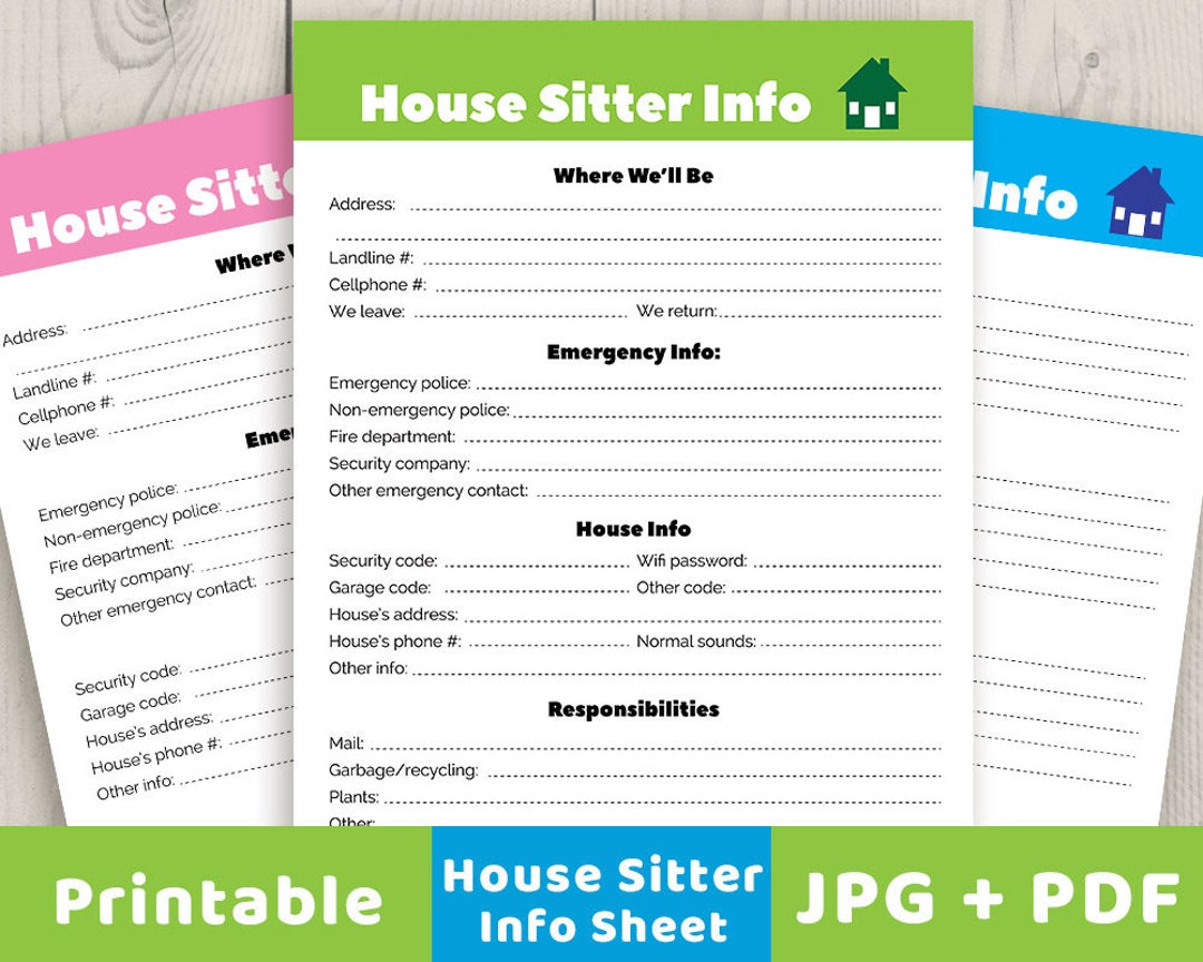 House Sitter Info Sheet Printable, Sitter Instructions, Sitter ...