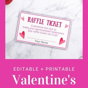 Valentine's Day Raffle Ticket Template Editable, Printable Valentine's ...
