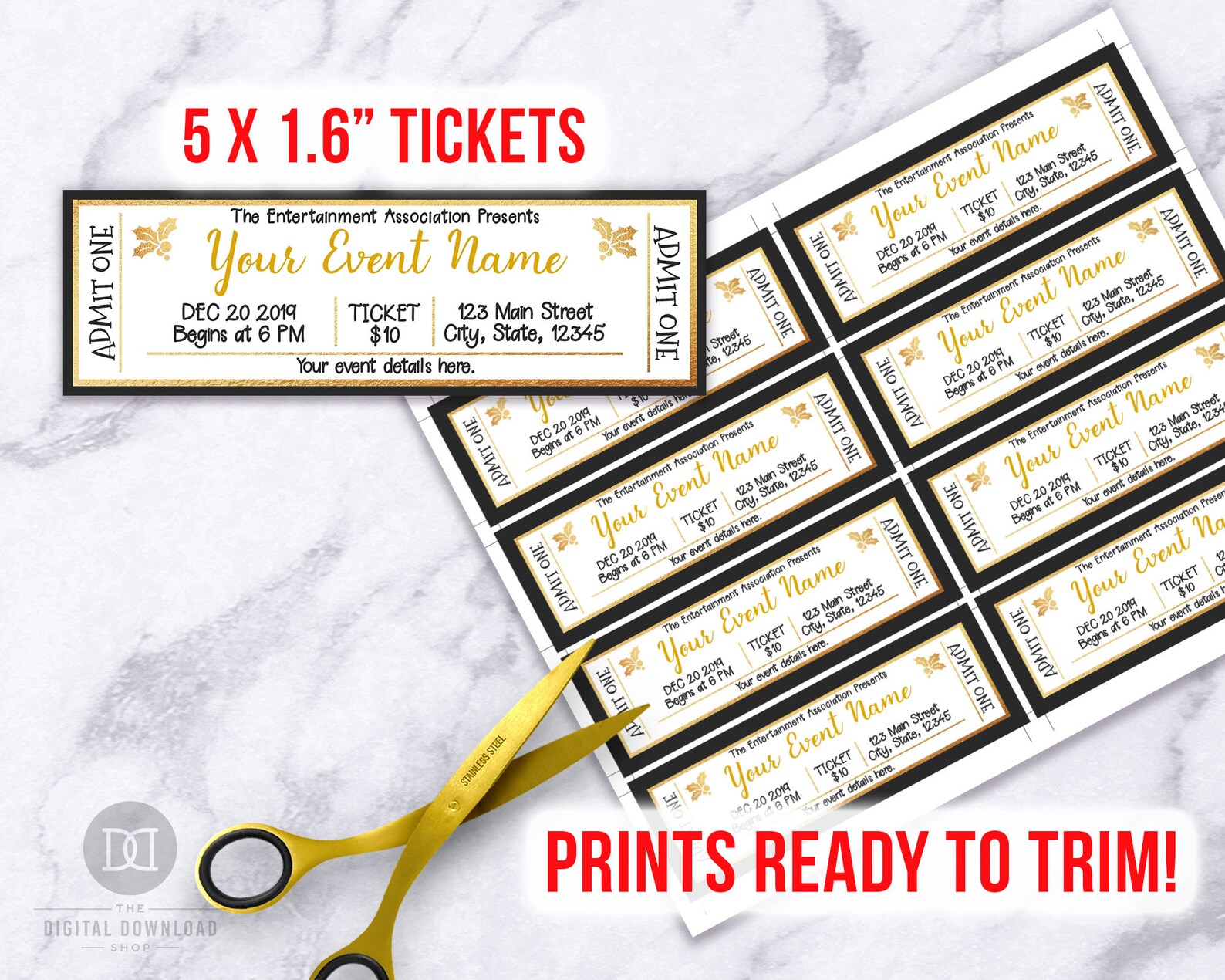 Gold Christmas Event Ticket Template Elegant Editable Event | Etsy
