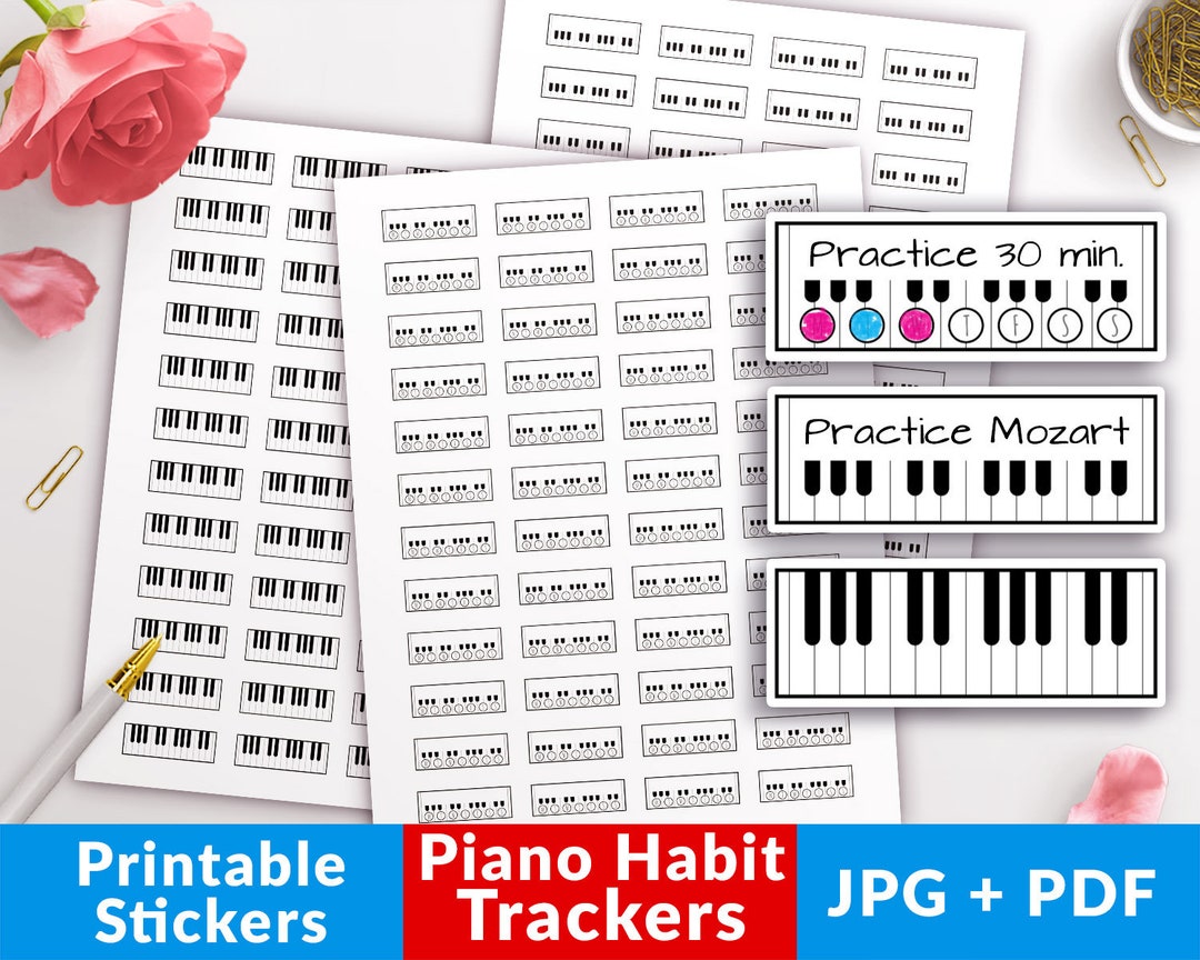 Piano Habit Tracker Planner Stickers, Printable Planner Stickers, Music ...