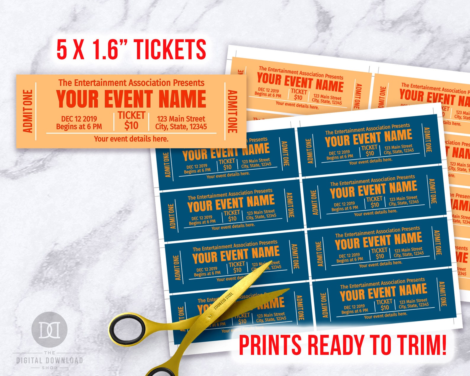 Event Ticket Template Printable Choose Your Own Colors - Etsy
