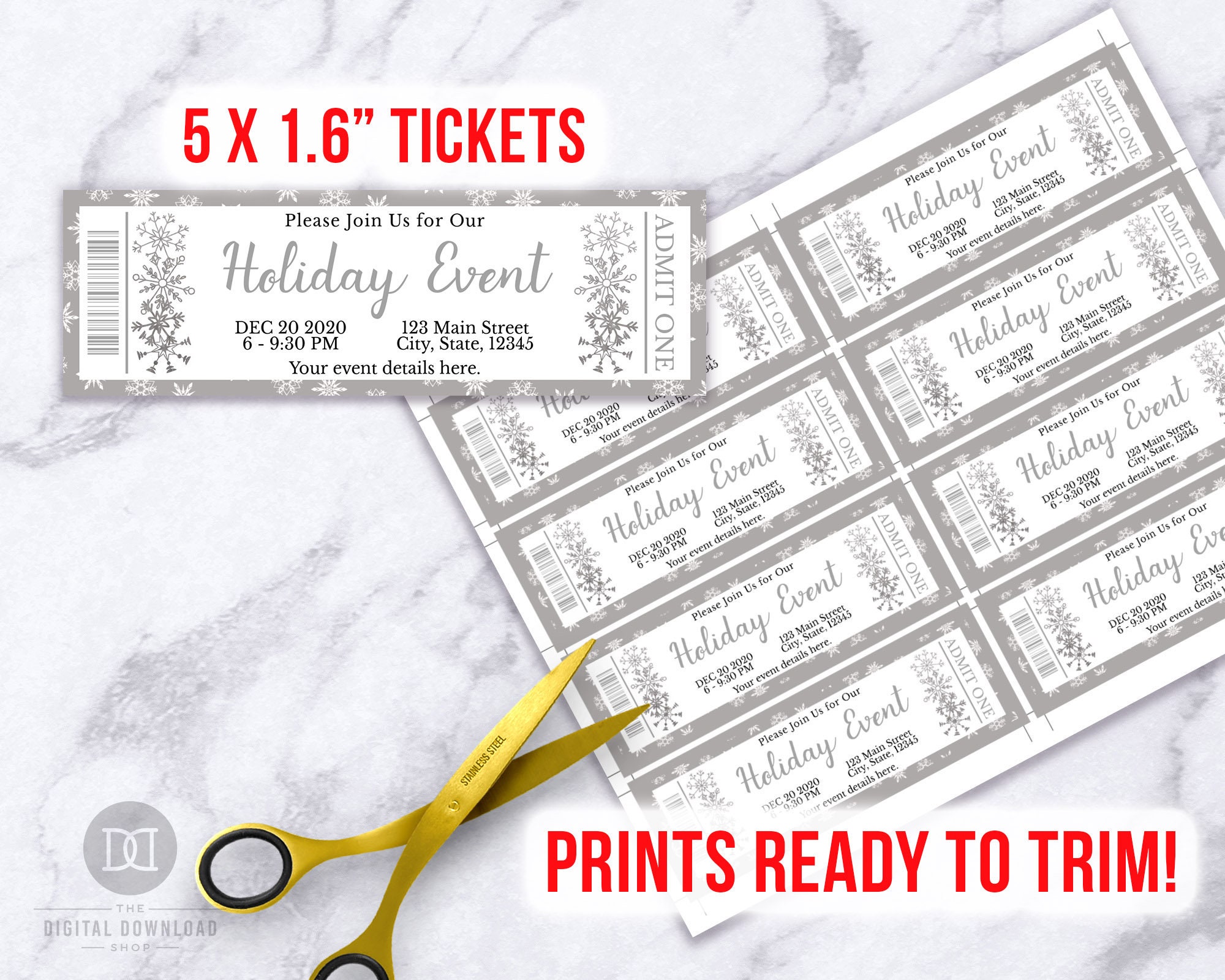 Silver Snowflake Event Ticket Printable Editable Ticket | Etsy
