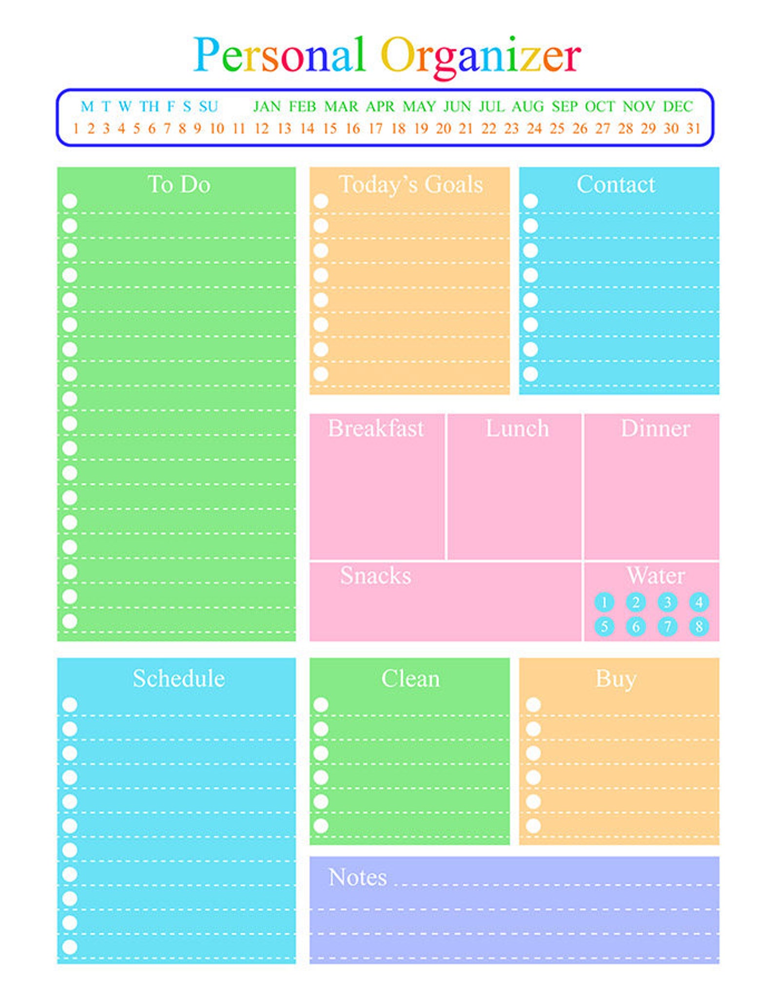 Personal Organizer Daily Planner Printable Daily Organizer - Etsy