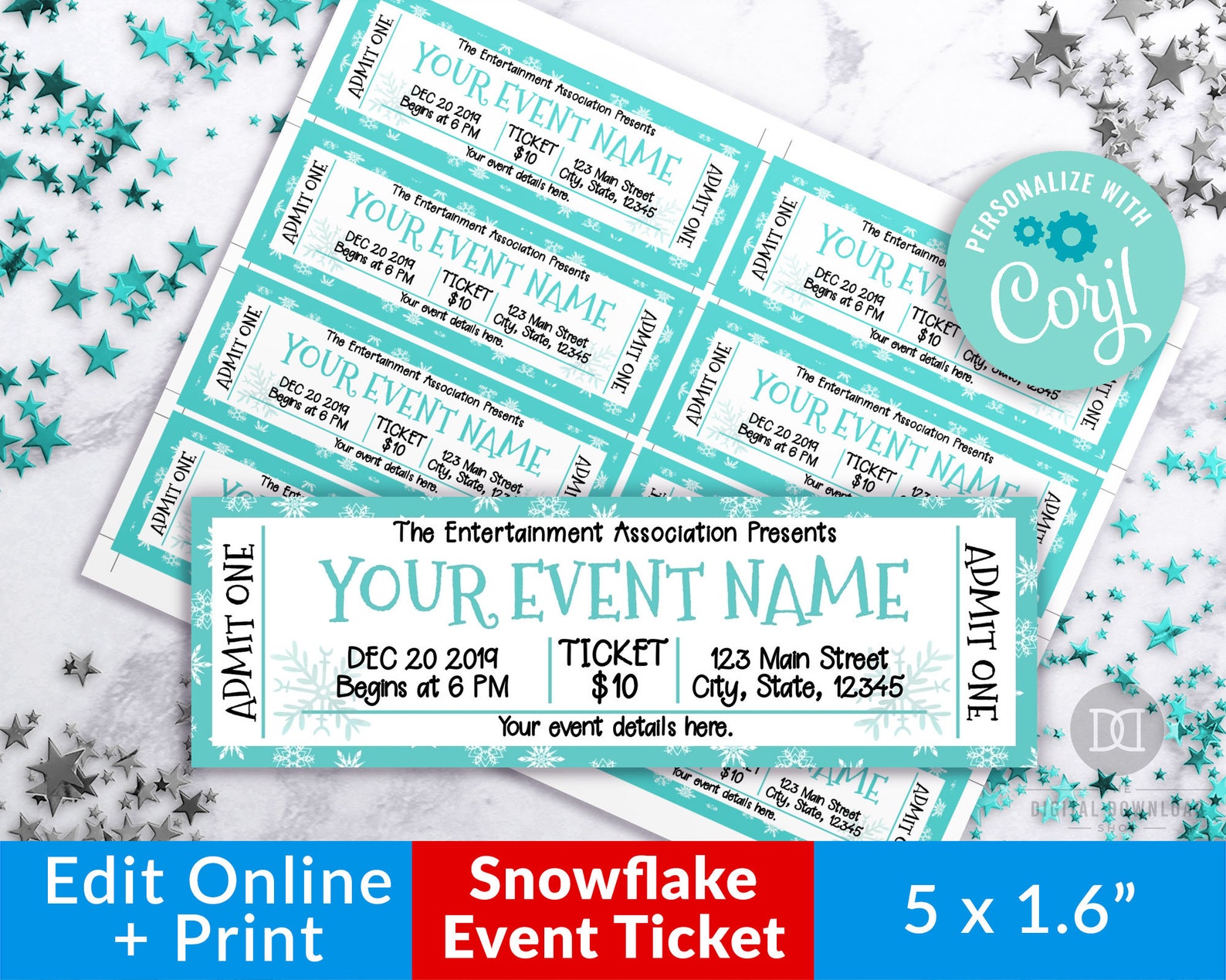 Winter Event Ticket Printable Snowflake Editable Ticket - Etsy