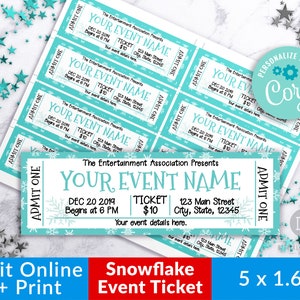 Winter Event Ticket Printable, Snowflake Editable Ticket Templates ...