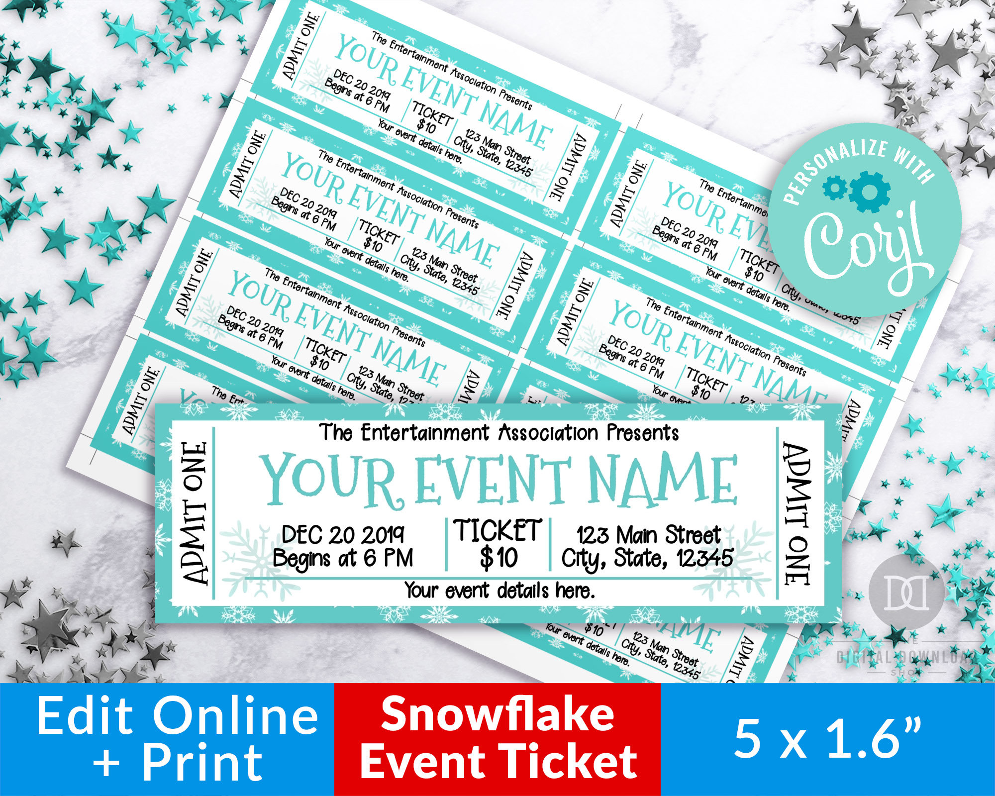 Winter Event Ticket Printable Snowflake Editable Ticket | Etsy