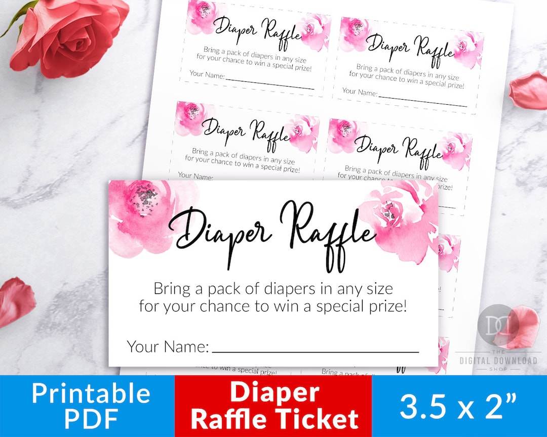 Diaper Raffle Tickets Printable, Pink Girl Baby Shower Raffle Tickets ...