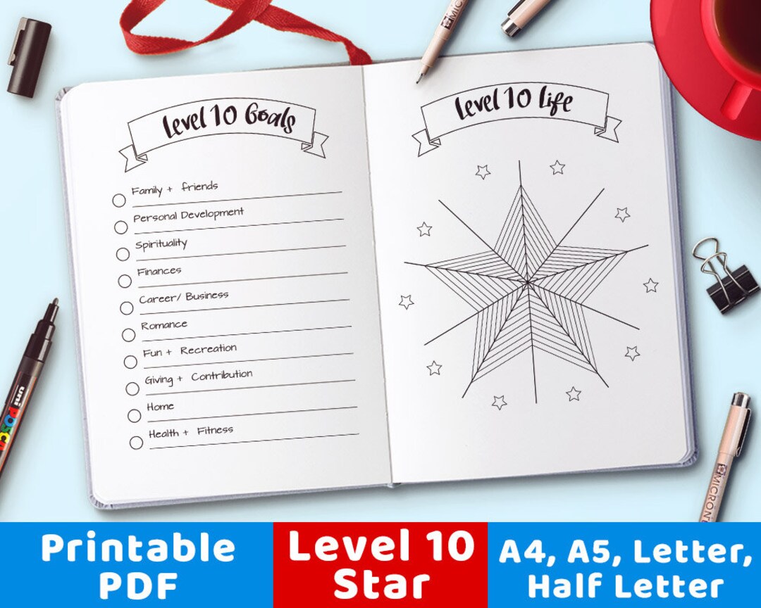 Bujo Journal Level 10 Life Printable Star, Printable Level 10 Life ...