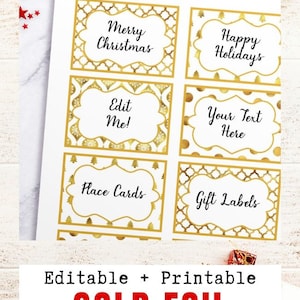 Gold Christmas Labels Template Editable, Printable Christmas Gift ...