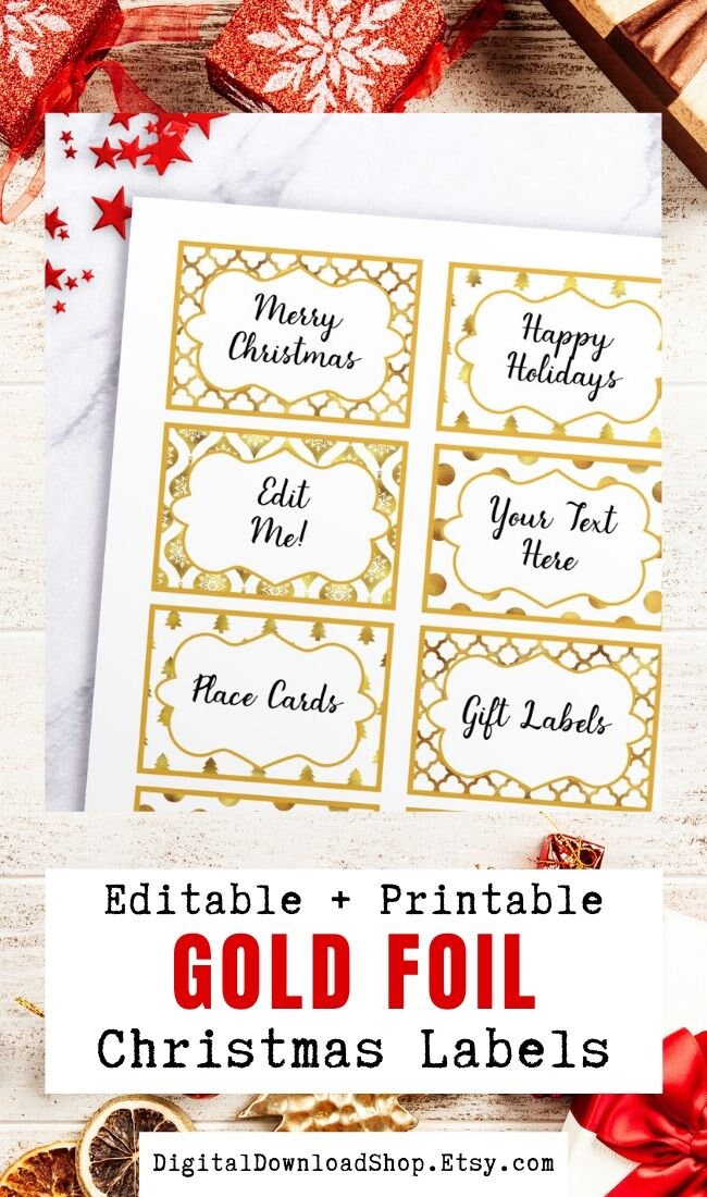 Gold Christmas Labels Template Editable Printable Christmas - Etsy