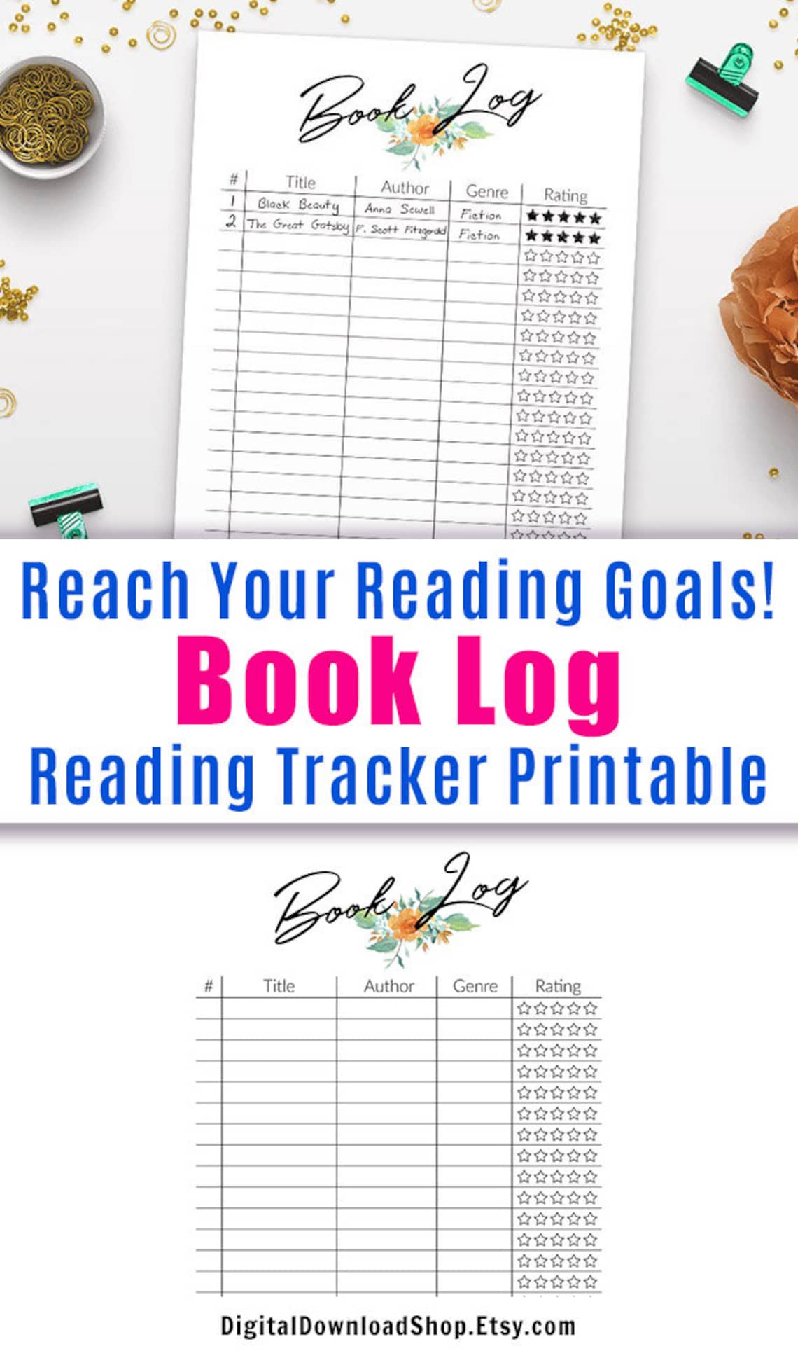 Reading Tracker Printable Book Log Printable Book Tracker | Etsy