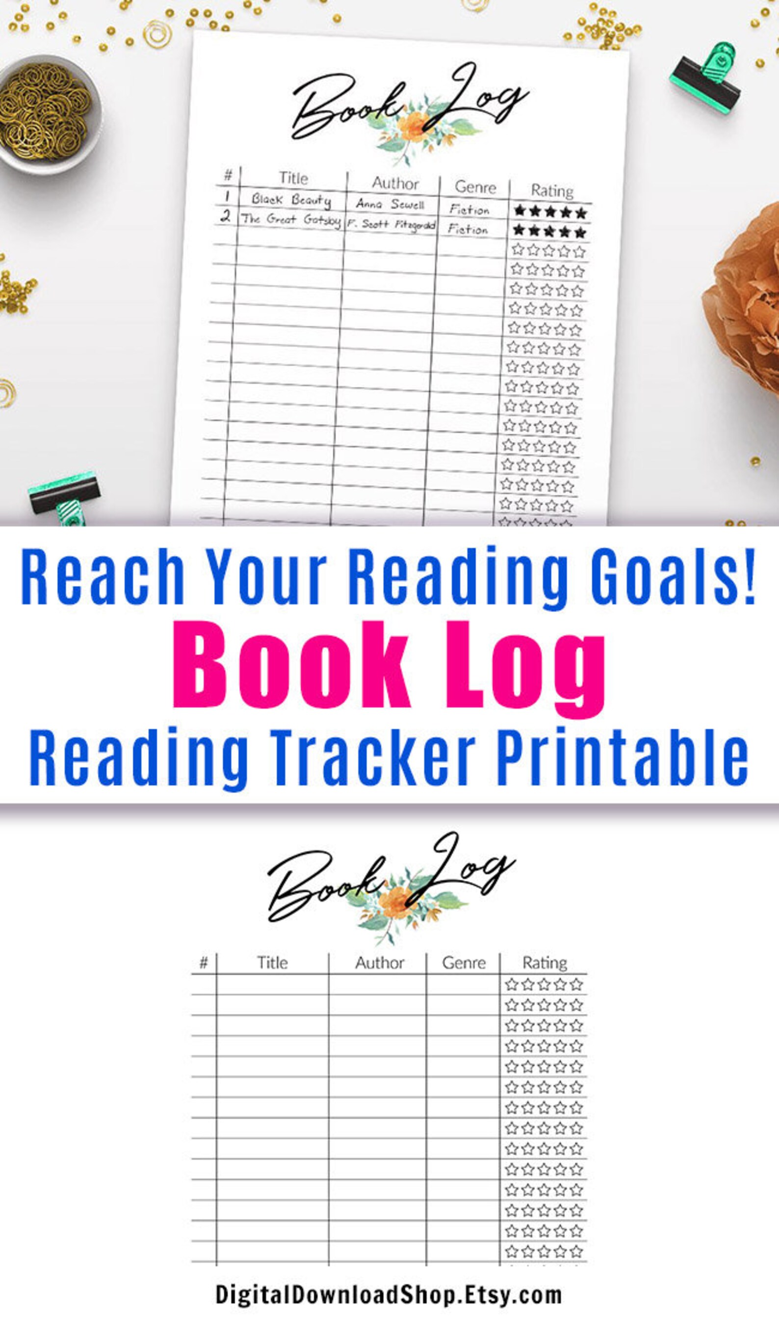 Reading Tracker Printable, Book Log Printable, Book Tracker Planner ...