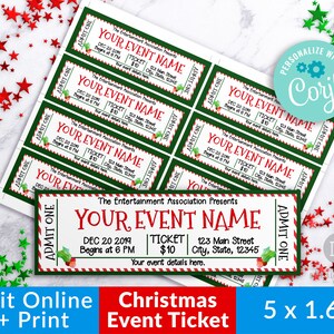 Christmas Event Ticket Template, Printable Tickets, Editable Event ...