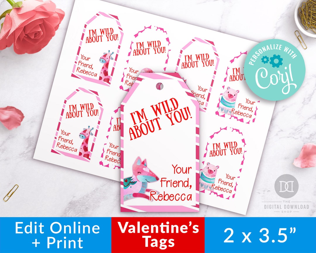 Kids Valentine's Day Tags Template Printable, Editable Valentine's Tags ...