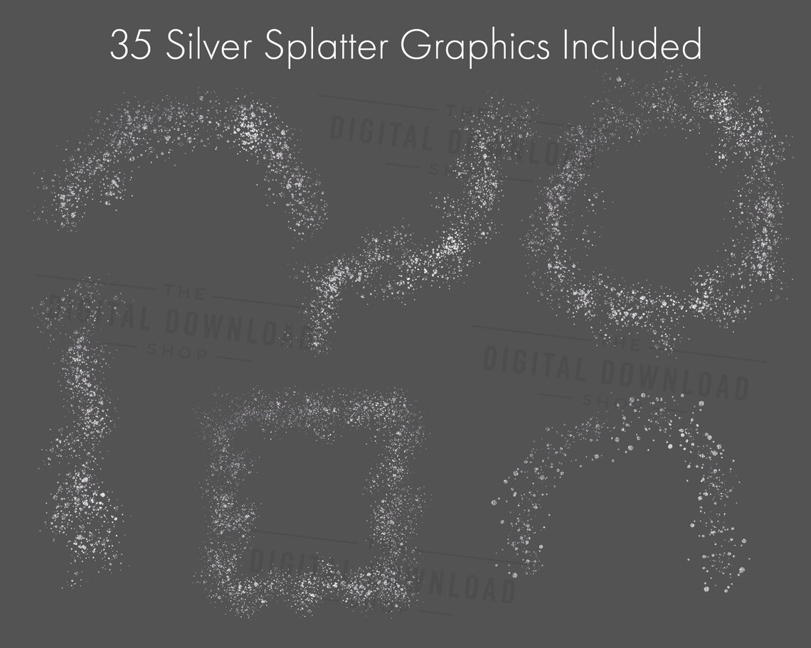 Silver Splatters Clipart Silver Digital Paint Splatter | Etsy