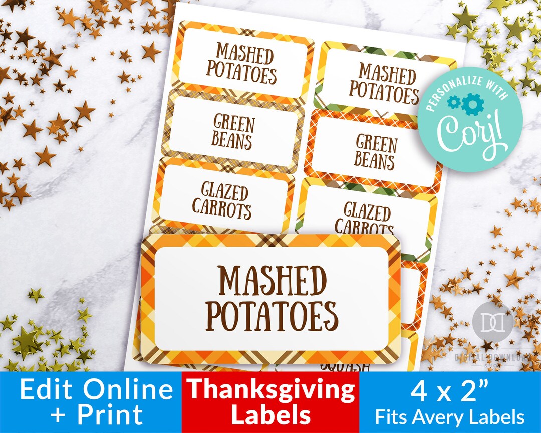 Thanksgiving Labels Printable- Narrow, Editable Thanksgiving Labels ...