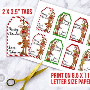 Reindeer Tags Editable, Printable Reindeer Labels, Christmas Favor Tags ...
