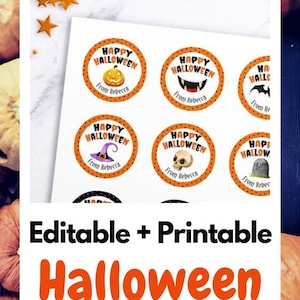 Halloween Stickers Personalized, Printable Halloween Circle Labels ...