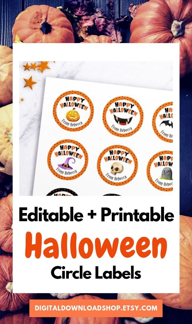 Halloween Stickers Personalized, Printable Halloween Circle Labels ...