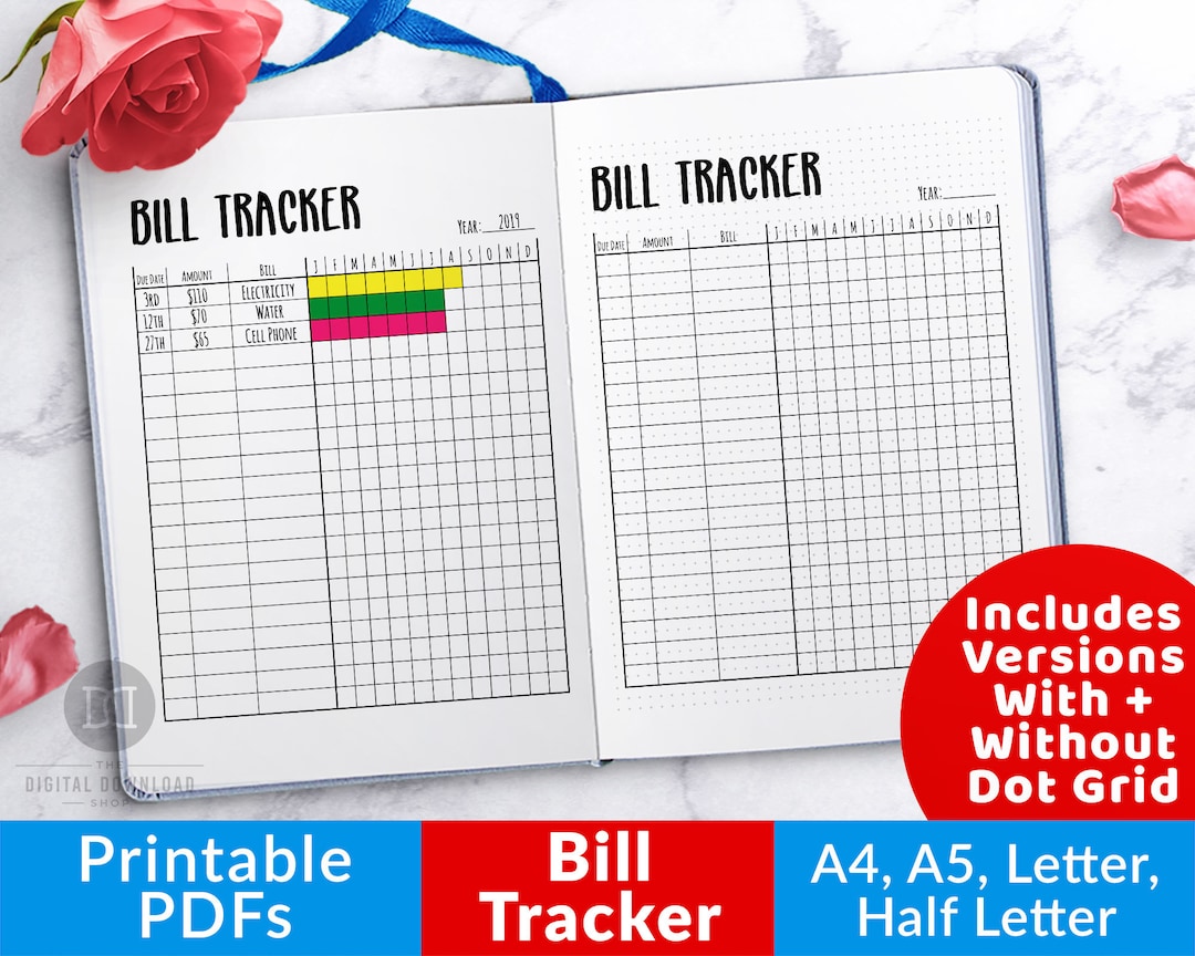 Bullet Journal Bill Tracker Printable, Monthly Bill Payment Tracker ...
