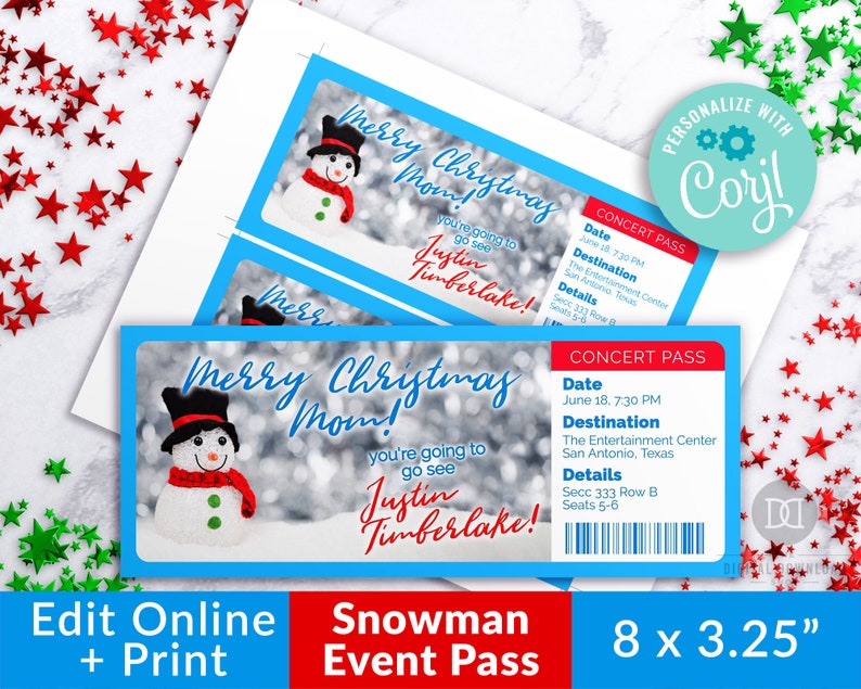 Snowman Event Ticket Template Printable Tickets Editable - Etsy