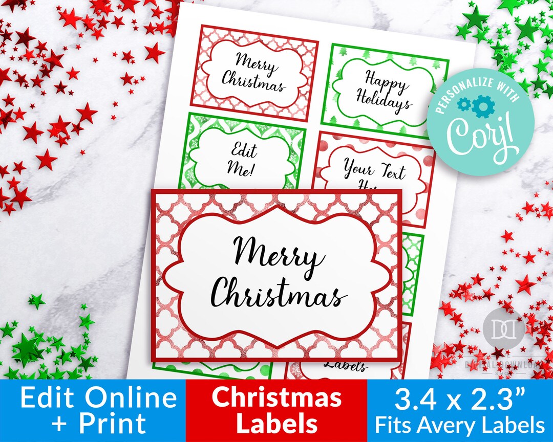 Christmas Labels Printable Red Green, Editable Christmas Gift Labels ...