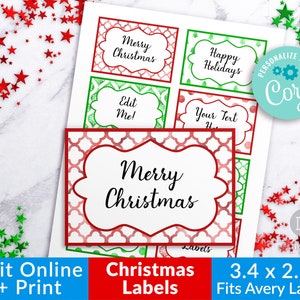 Christmas Labels Printable Red Green, Editable Christmas Gift Labels ...