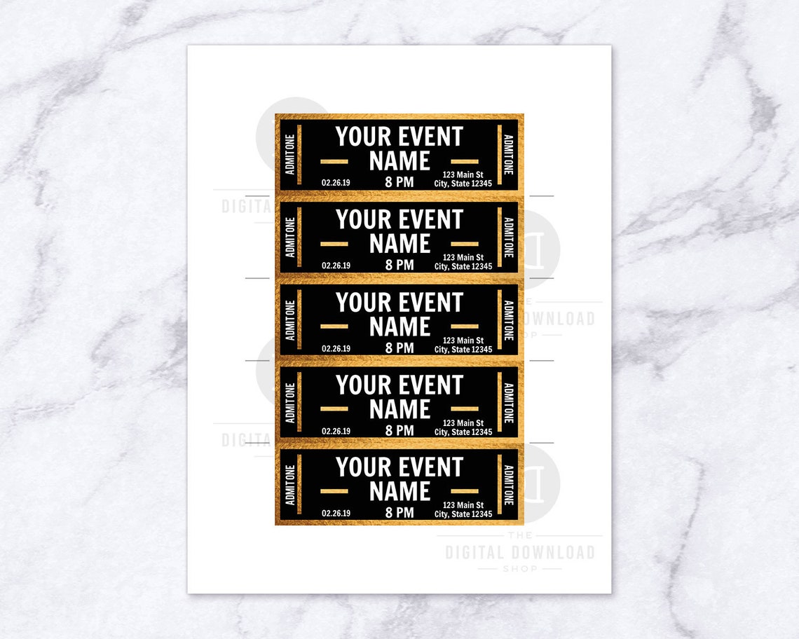 Gold Event Ticket Printables Editable Event Tickets Event - Etsy