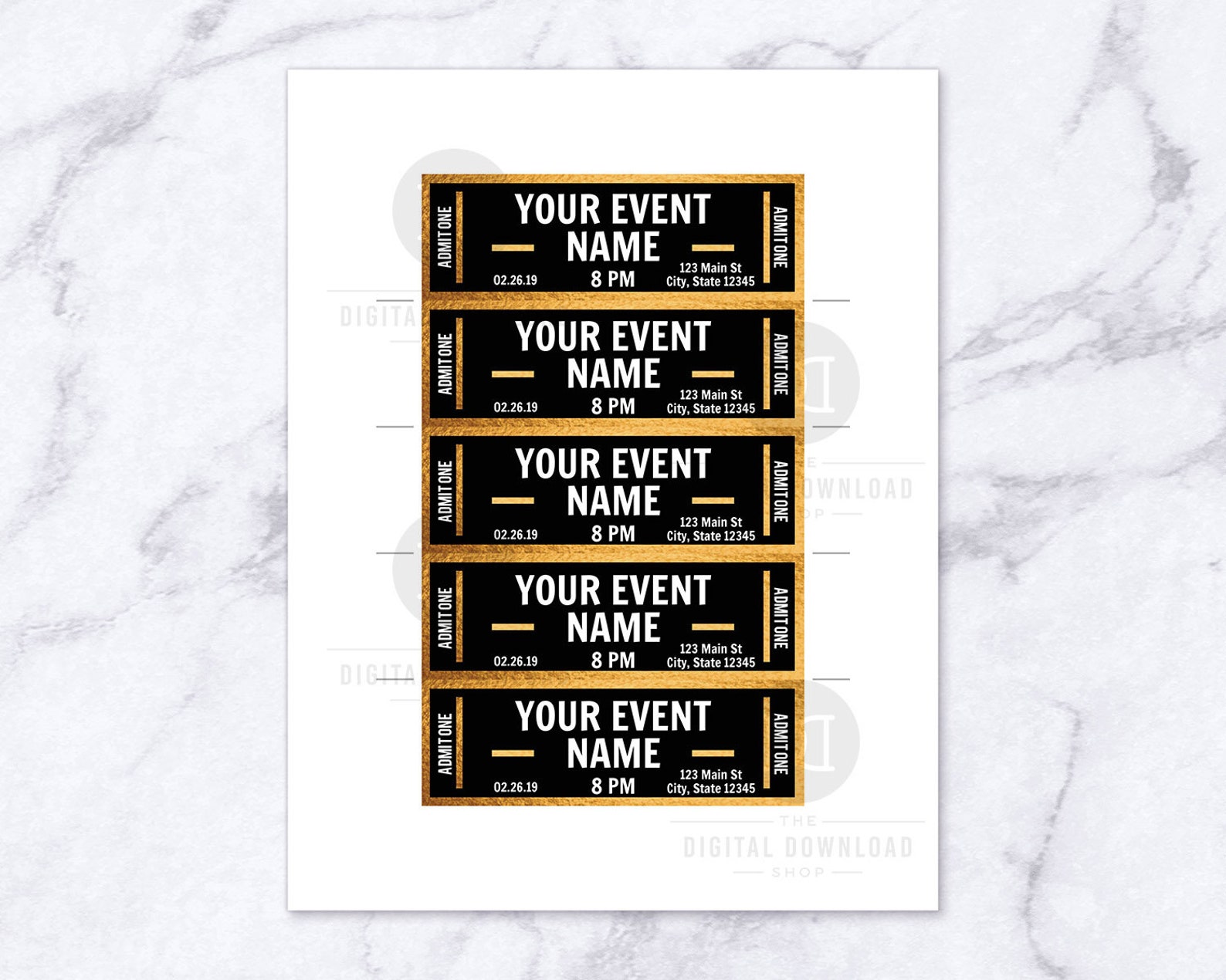 Gold Event Ticket Printables Editable Event Tickets Event - Etsy