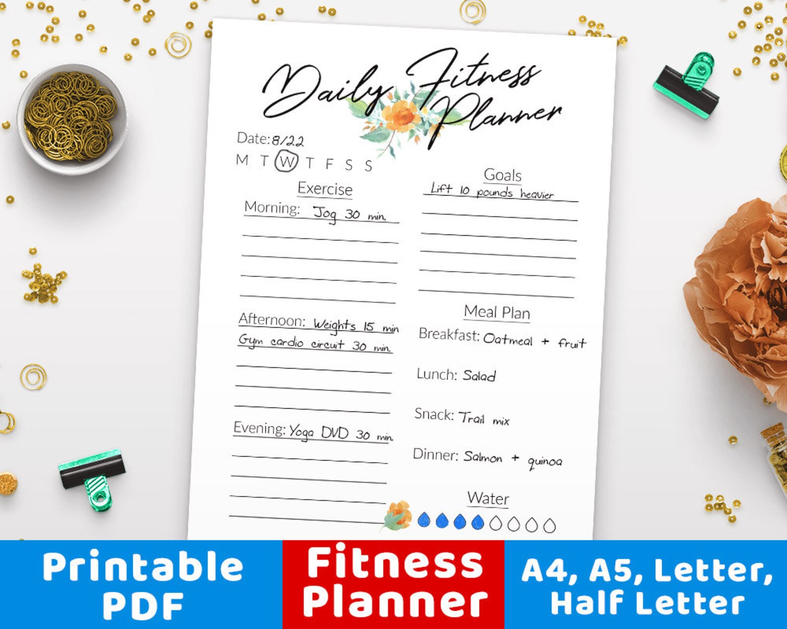 Daily Fitness Planner Printable Fitness Journal Workout Log | Etsy