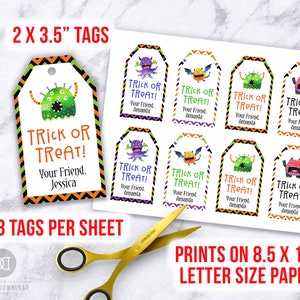 Halloween Tags Printable, Monster Halloween Tags Editable, Trick or ...