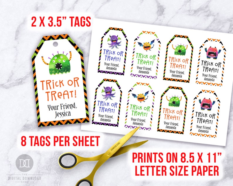 Halloween Tags Printable Monster Halloween Tags Editable - Etsy