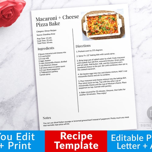 Recipe Template With Photo Printable Editable Recipe - Etsy