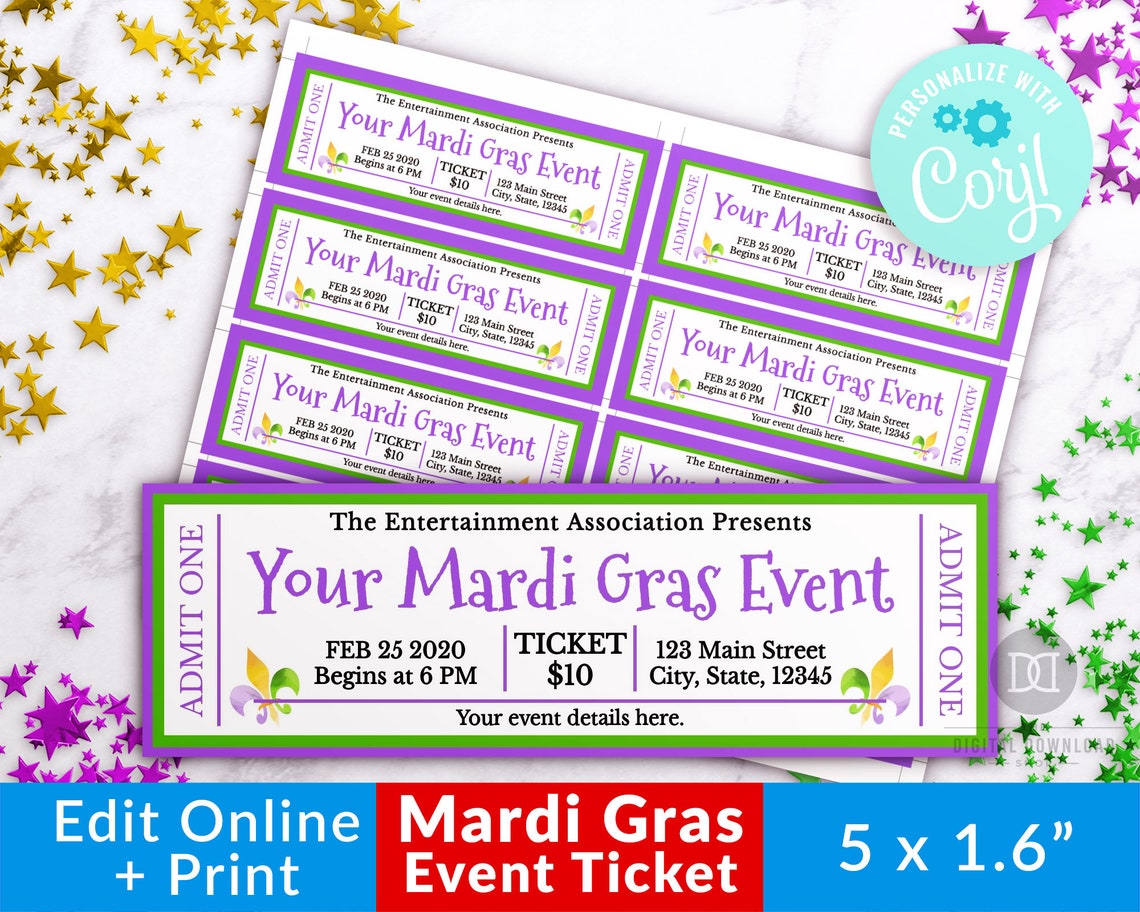 Fleur De Lis Mardi Gras Event Ticket Printable Mardi Gras | Etsy