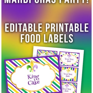 Mardi Gras Food Labels Printable, Mardi Gras Editable Food Tags, Mardi ...