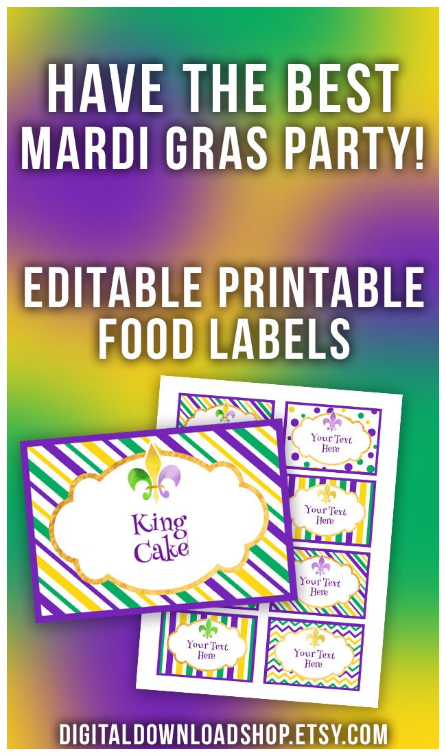 Mardi Gras Food Labels Printable Mardi Gras Editable Food - Etsy