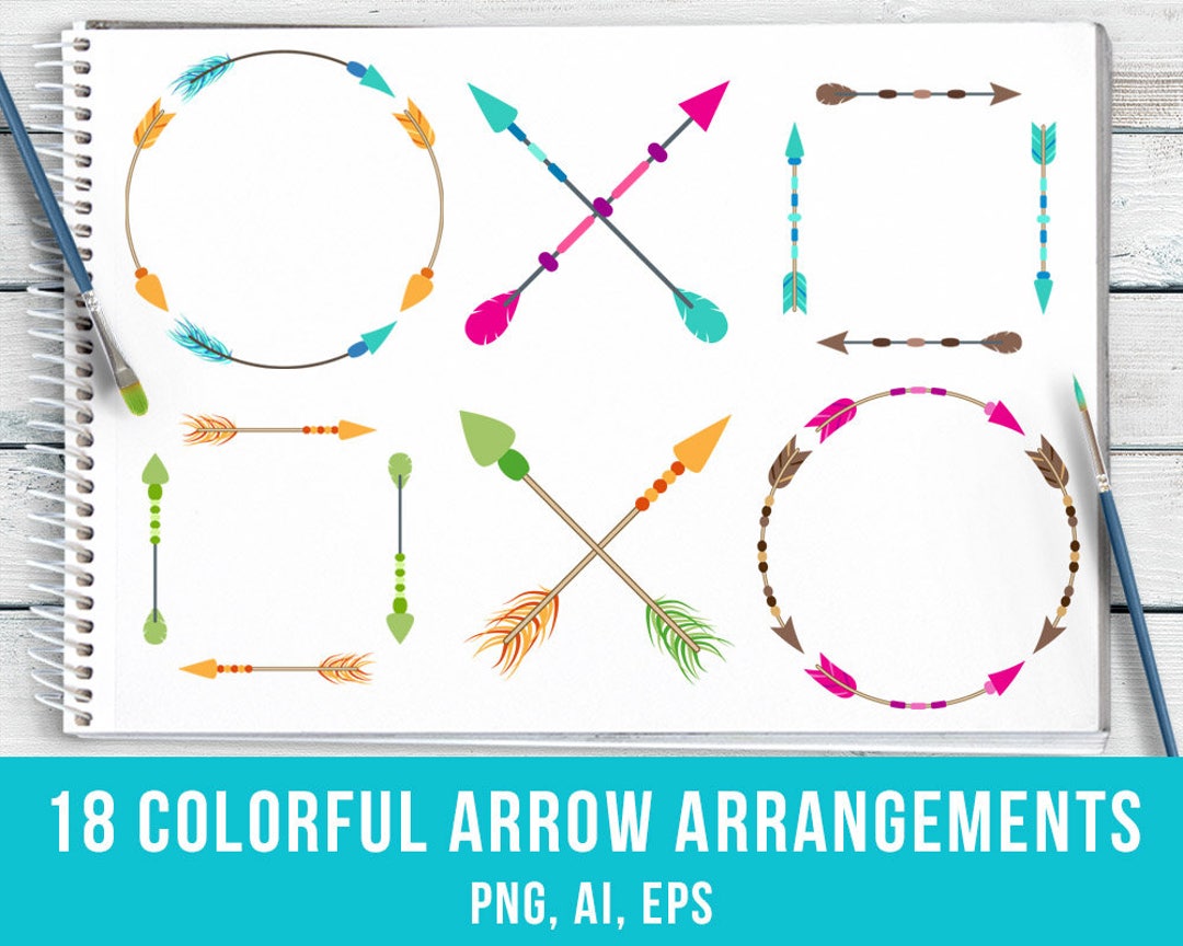 18 Colorful Arrows Clipart, Arrow Wreath Clipart, Crossed Arrows ...