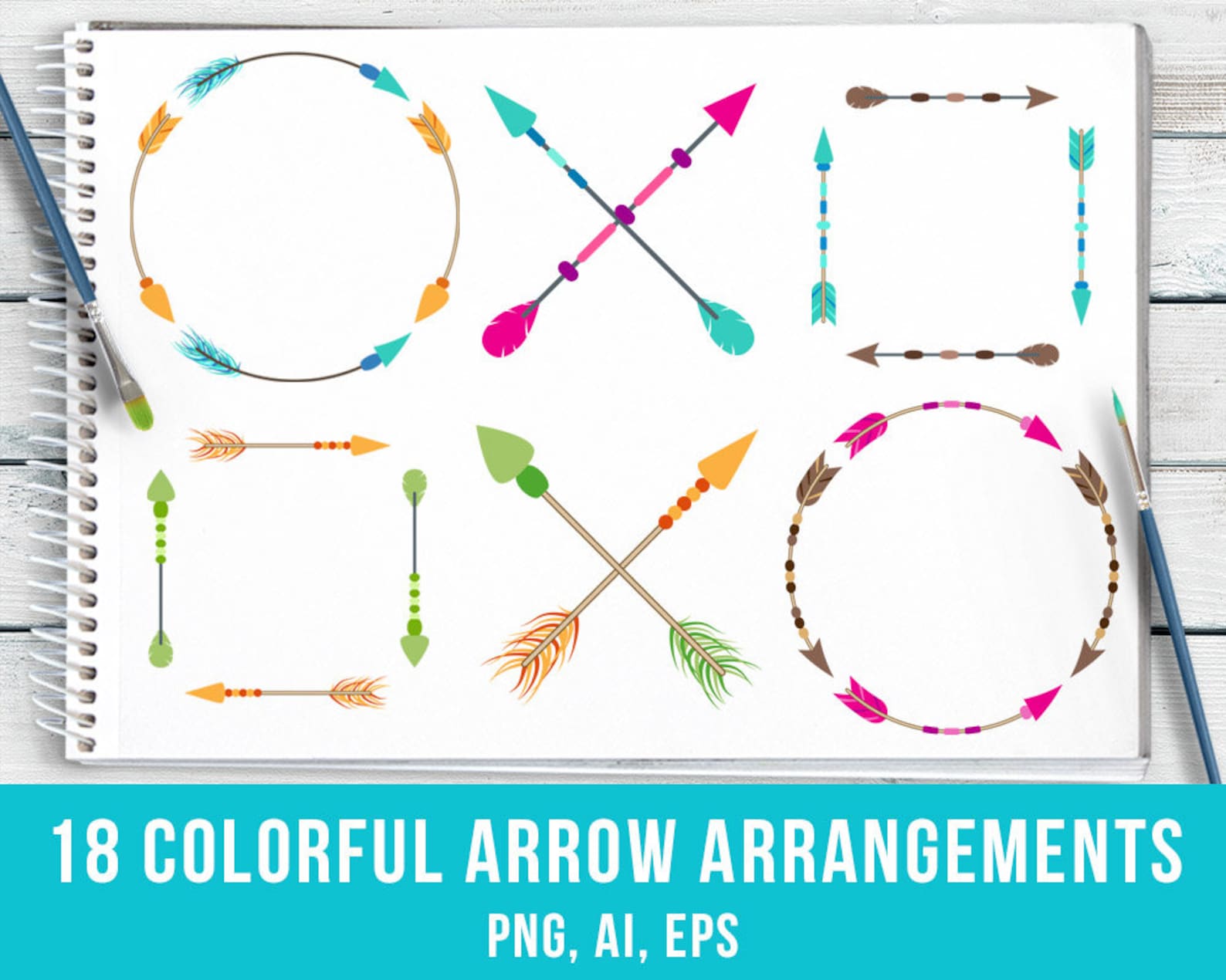 18 Colorful Arrows Clipart Arrow Wreath Clipart Crossed - Etsy
