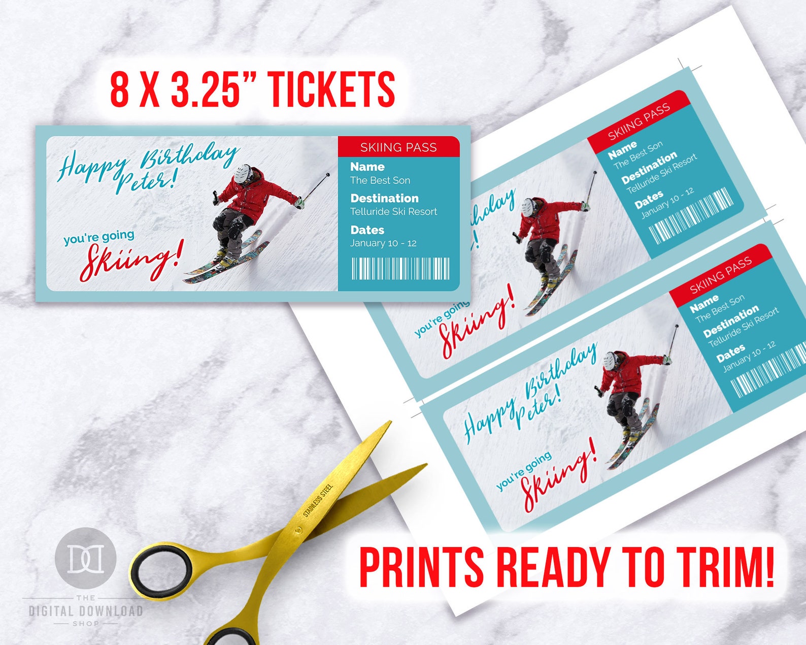 Ski Trip Ticket Template Printable Editable Ski Vacation - Etsy