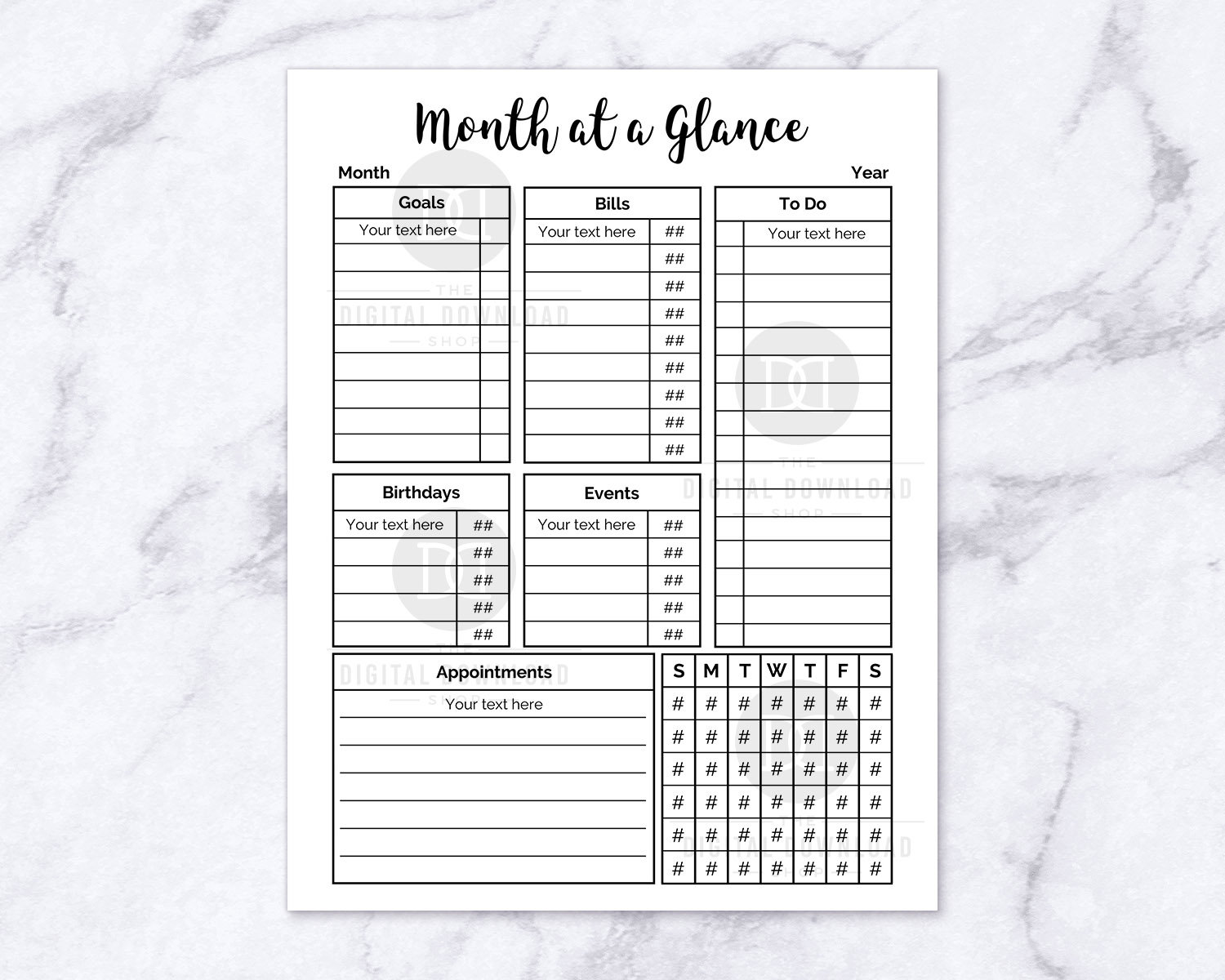 Editable Month at a Glance Printable + Editable Day at a Glance ...