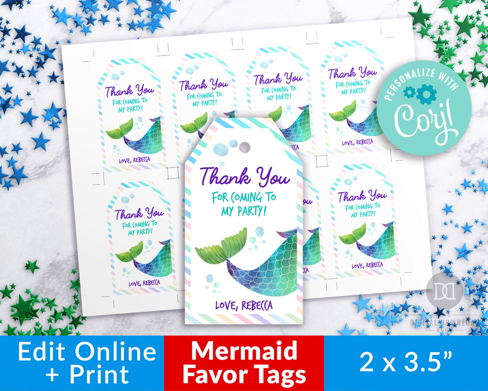 Mermaid Tags Editable Printable Mermaid Party Favor Tags | Etsy