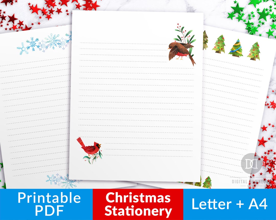 3 Christmas Stationery Paper Printables, Holiday Stationery Printable ...