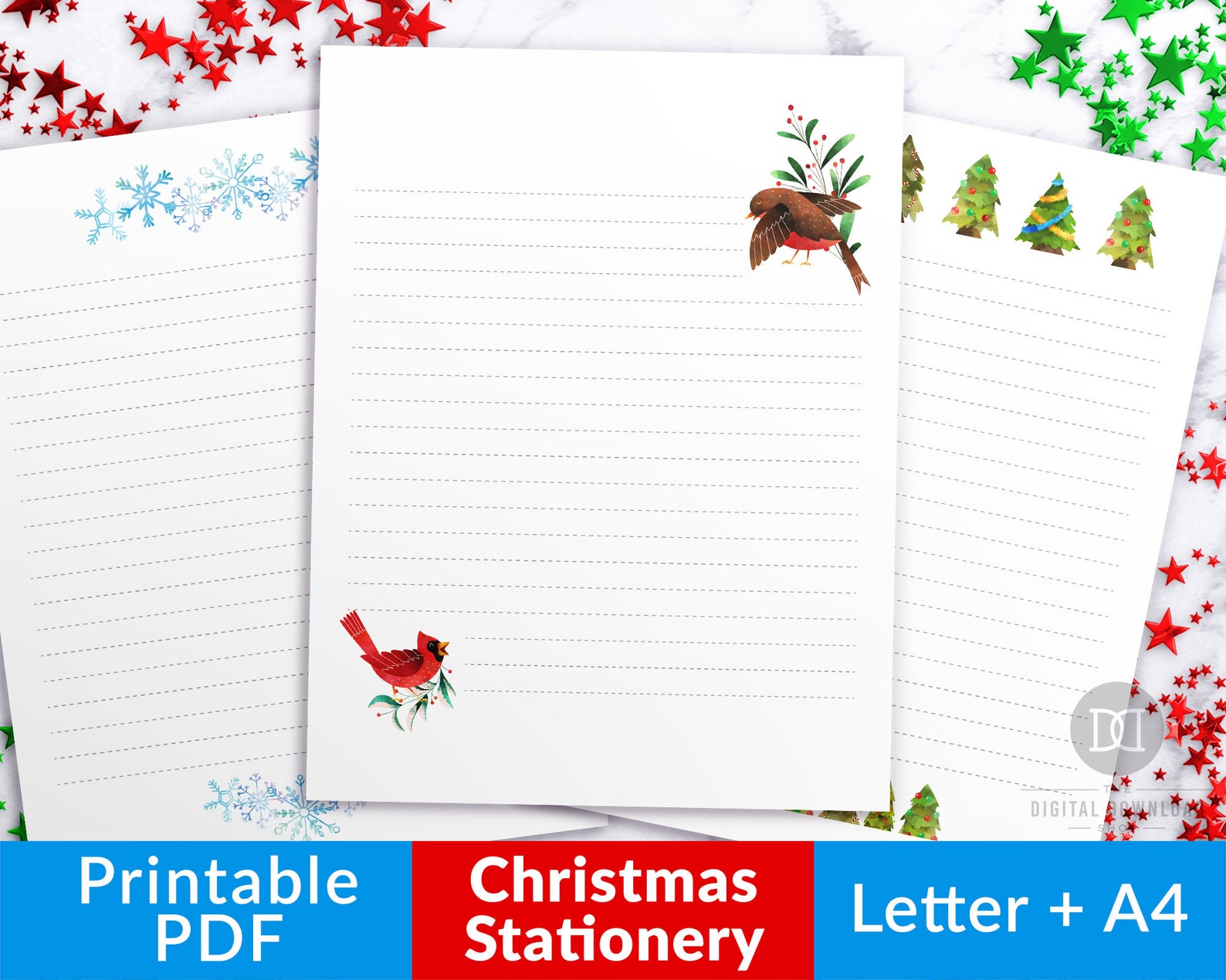 3 Christmas Stationery Paper Printables, Holiday Stationery Printable ...