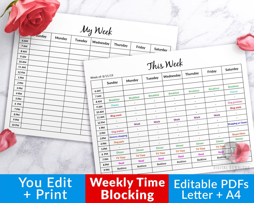 Editable Time Blocking Planner Printable, Weekly Planner Editable, Time ...