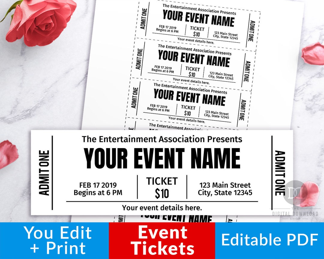 Event Ticket Printables, Editable Event Tickets, Event Ticket Template ...