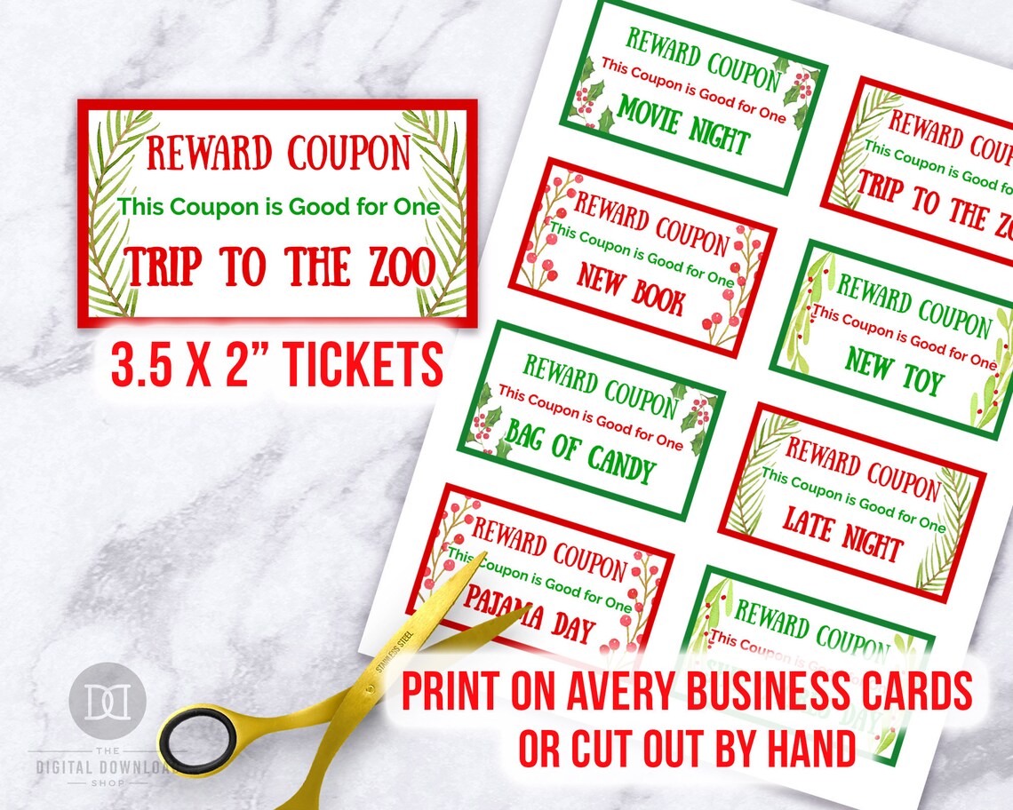 Christmas Coupon Template Kids Reward Tickets Printable - Etsy