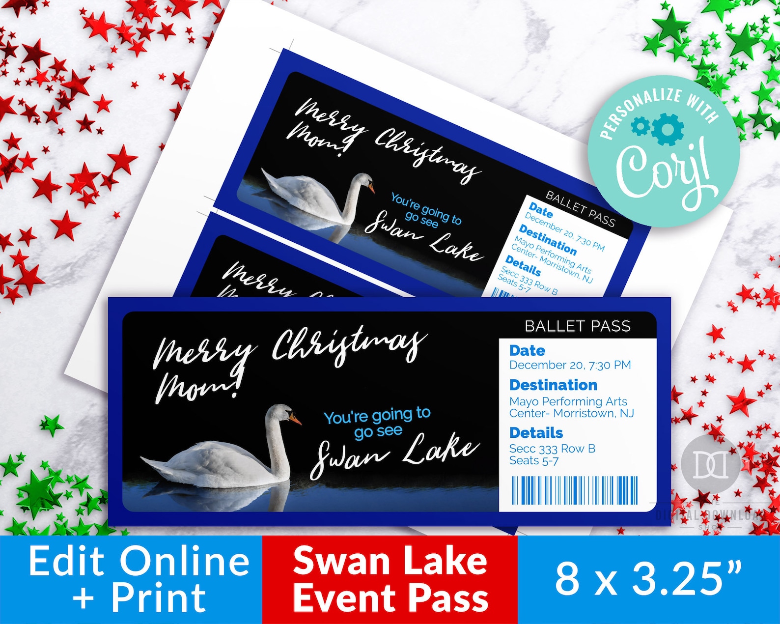 Swan Lake Ballet Ticket Template, Printable Tickets, Christmas Ballet ...