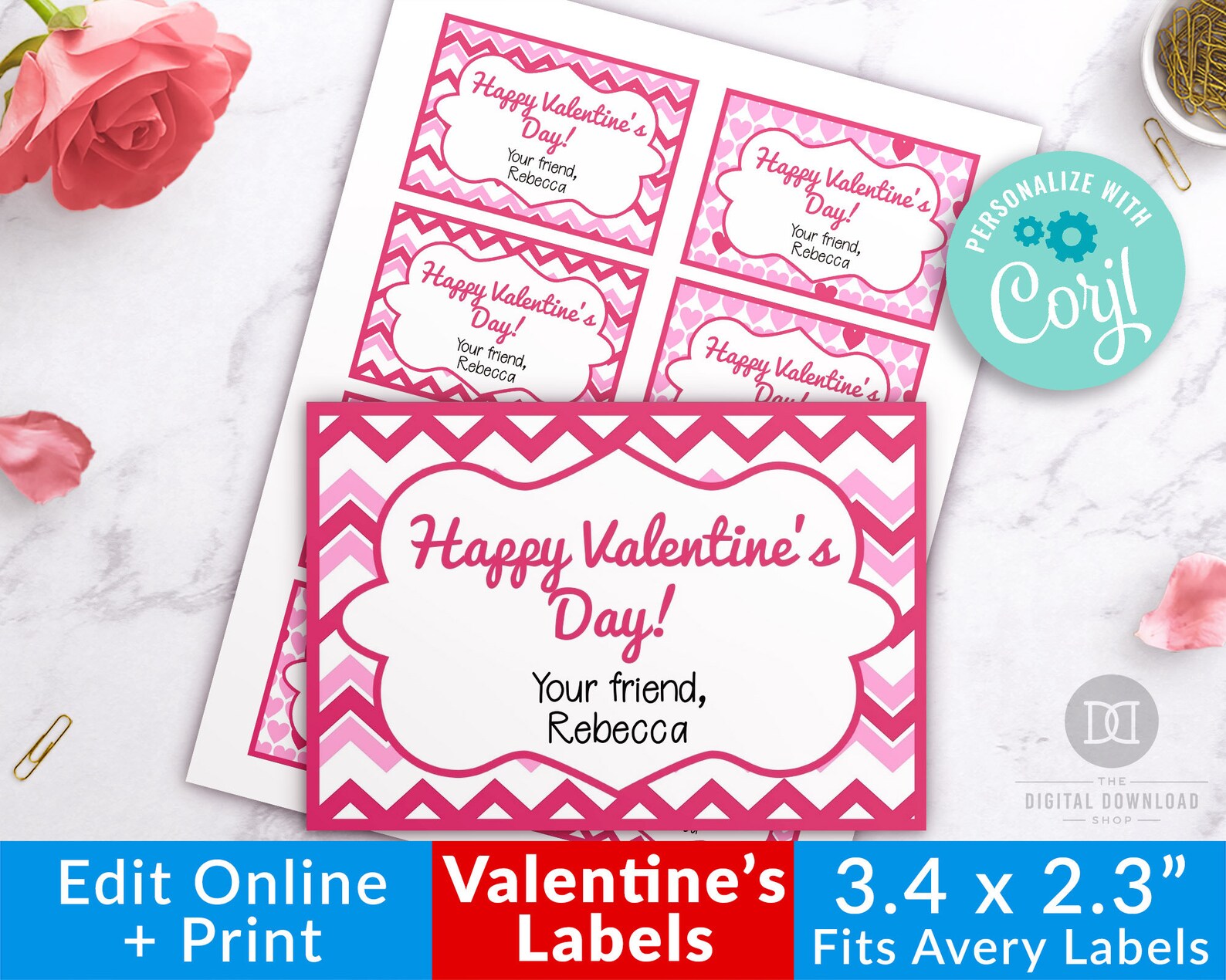 Valentine's Day Labels Template Printable Editable - Etsy