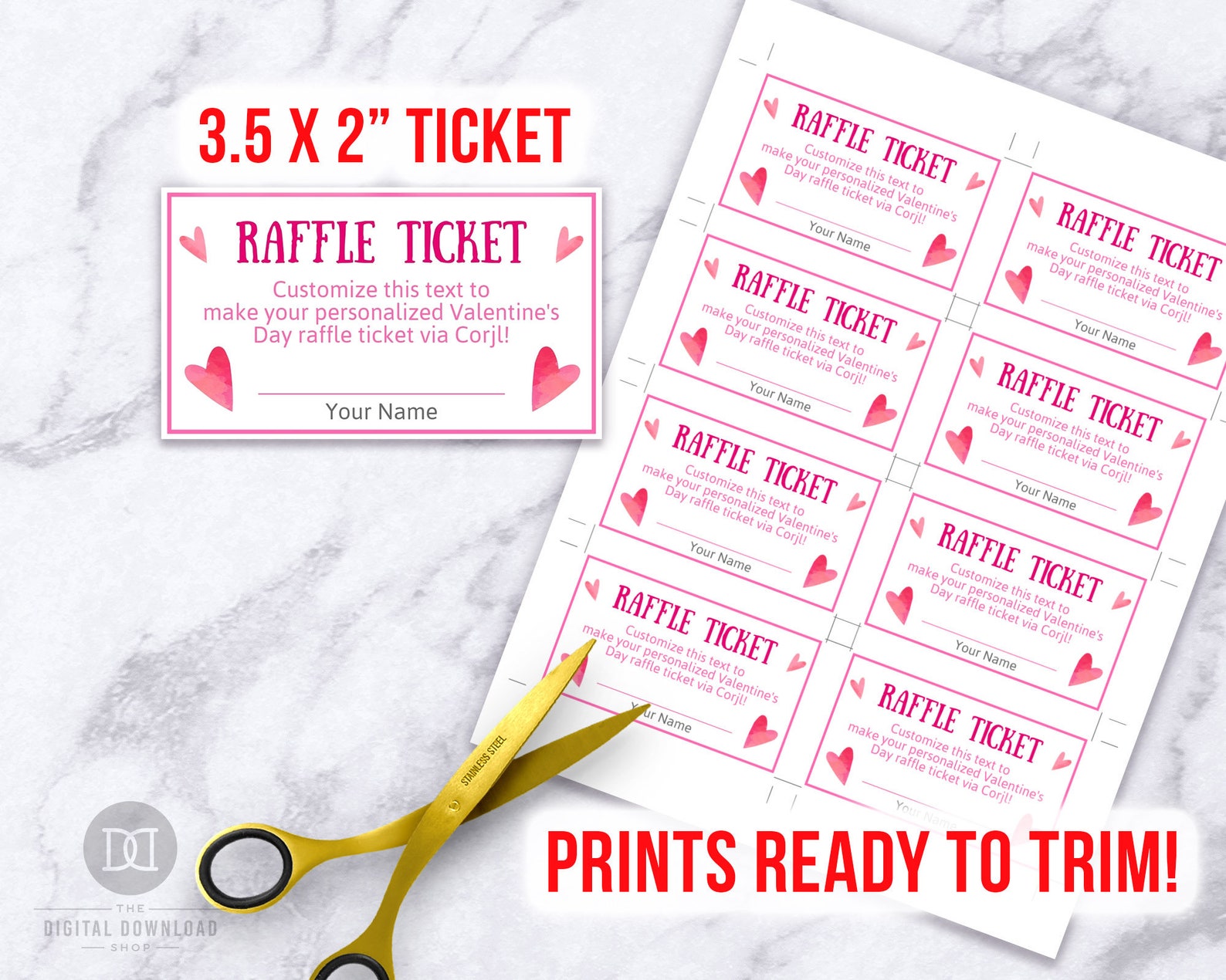 Valentine's Day Raffle Ticket Template Editable Printable | Etsy Canada