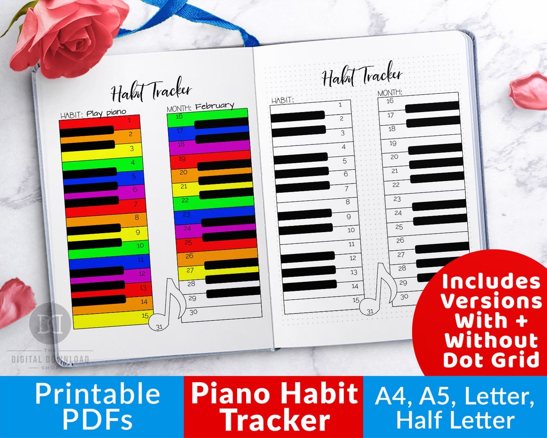 Piano Habit Tracker Printable, Piano Practice Tracker, Music Habit ...